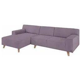 Ecksofa Tom Tailor HOME "NORDIC PURE" Sofas Gr. B/H/T: 266cm x 77cm x 151cm, Samtstoff STC, Recamiere links, lila (lila stc 8) mit Recamiere, im Retrolook, Füße Buche natur