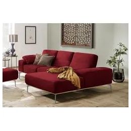 Ecksofa W.Schillig "run" Sofas Gr. B/H/T: 279cm x 88cm x 178cm, Flachgewebe W82, Recamiere rechts, mit Sitztiefenverstellung, rot (light brick w82) mit elegantem Holzsockel, Füße in Silber matt, Breite 279 cm