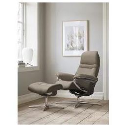 Relaxsessel stressless "Sunrise" Sessel Gr. ROHLEDER Stoff Q2 FARON, Cross Base Wenge, Relaxfunktion-Drehfunktion-PlusTMSystem-Gleitsystem-BalanceAdaptTM, B/H/T: 79cm x 103cm x 73cm, beige (beige q2 faron) mit Hocker, Cross Base, Größe S, M & L, Holzakzent Wenge