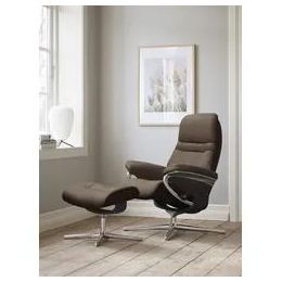 Relaxsessel stressless "Sunrise" Sessel Gr. ROHLEDER Stoff Q2 FARON, Cross Base Schwarz, Relaxfunktion-Drehfunktion-PlusTMSystem-Gleitsystem-BalanceAdaptTM, B/H/T: 79cm x 103cm x 73cm, braun (dark beige q2 faron) mit Hocker, Cross Base, Größe S, M & L, Holzakzent Schwarz