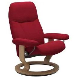 Relaxsessel stressless "Consul" Sessel Gr. ROHLEDER Stoff Q2 FARON, Classic Base Eiche, PlusTMSystem-Gleitsystem-Relaxfunktion-Drehfunktion-Kopfstützenverstellung-Rückteilverstellung, B/H/T: 76cm x 100cm x 71cm, rot (red q2 faron) mit Classic Base, Größe M, Gestell Eiche