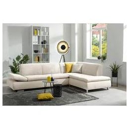 Ecksofa Max Winzer "Toulouse modern und bequem, aktuelles Design, hoher Sitzkomfort" Sofas Gr. B/H/T: 271cm x 75cm x 190cm, Samtvelours, Ottomane rechts, beige mit klappbaren Armlehnen, Breite 271 cm