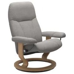 Relaxsessel stressless "Consul" Sessel Gr. Struktur fein JASMINE, Classic Base Eiche, PlusTMSystem-Gleitsystem-Relaxfunktion-Drehfunktion-Kopfstützenverstellung-Rückteilverstellung, B/H/T: 85cm x 100cm x 77cm, grau (grey jasmine) mit Classic Base, Größe L, Gestell Eiche