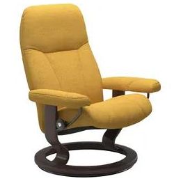 Relaxsessel stressless "Consul" Sessel Gr. ROHLEDER Stoff Q2 FARON, Classic Base Wenge, PlusTMSystem-Gleitsystem-Relaxfunktion-Drehfunktion-Kopfstützenverstellung-Rückteilverstellung, B/H/T: 72cm x 94cm x 70cm, gelb (yellow q2 faron) mit Classic Base, Größe S, Gestell Wenge