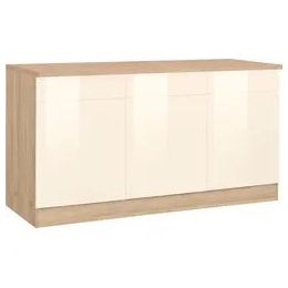 Unterschrank KOCHSTATION "KS-Virginia" Schränke Gr. B/H/T: 150 cm x 85 cm x 60 cm, 3 St., beige (creme hochglanz) 85 cm hoch, 150 breit, 3 Schubladen, Türen, griffloses Design