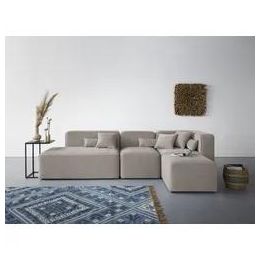 Ecksofa Andas "Sundstrup L-Form" Sofas Gr. B/H/T: 303 cm x 76,5 cm x 93 cm, Samtoptik, Recamiere links, grau (taupe) Modulserie, individuelle Zusammenstellung