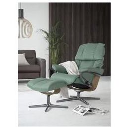 Relaxsessel stressless "Reno" Sessel Gr. Leder PALOMA, Cross Base Eiche-M, Relaxfunktion-Drehfunktion-PlusTMSystem-Gleitsystem-BalanceAdaptTM, B/H/T: 83cm x 100cm x 76cm, grün (aqua paloma) mit Hocker, Cross Base, Größe S, M & L, Holzakzent Eiche