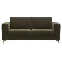 2-Sitzer FLEXLUX "Fiore Designsofa, bequem und komfortabel durch hochwertigen Sitzaufbau" Sofas Gr. B/H/T: 164cm x 85cm x 92cm, Material, grün (moss grün) breite Armlehnen, Kaltschaum, Füße Alu+ Eiche