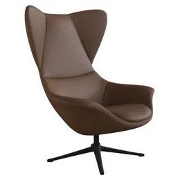 Ohrensessel FLEXLUX "Stilo Relaxsessel, TV-Sessel" Sessel Gr. Echtleder, B/H/T: 90cm x 115cm x 88cm, braun (modern cognac brown) Solitär, Stil-Ikone, drehbar, Fuß schwarz