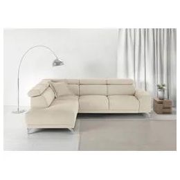 Ecksofa 3C Candy "Greve L-Form" Sofas Gr. B/H/T: 249cm x 79cm x 209cm, Struktur, Ottomane links, ohne motorischen Sitzvorzug im 2-Sitzer, beige (natur) wahlweise mit motorischem Sitzvorzug, manuelle Kopfteilverstellung