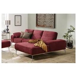 Ecksofa W.Schillig "run" Sofas Gr. B/H/T: 279cm x 88cm x 178cm, Longlife Xtra-Leder Z73, Recamiere rechts, mit Sitztiefenverstellung, rot (ruby z73) mit elegantem Holzsockel, Füße in Silber matt, Breite 279 cm