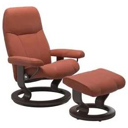 Relaxsessel stressless "Consul" Sessel Gr. Leder PALOMA, Classic Base Wenge, PlusTMSystem-Gleitsystem-Relaxfunktion-Drehfunktion-Kopfstützenverstellung-Rückteilverstellung, B/H/T: 76cm x 100cm x 71cm, rot (henna paloma) mit Hocker, Classic Base, Größe M, Gestell Wenge