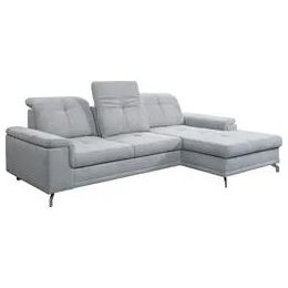 Ecksofa WERK2 "Meran L-Form" Sofas Gr. B/H/T: 270cm x 104cm x 170cm, Struktur weich, Recamiere rechts, Schlaffunktion, Bettkasten, verstellbare Kopfteile, Sitztiefenverstellung, grau (hellgrau) Schlafsofa mit Sitztiefenverstellung & verstellbaren Kopfteilen