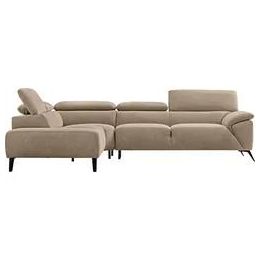 Ecksofa NICOLETTI HOME Sofas Gr. B/H/T: 287cm x 72cm x 227cm, Struktur weich, Ottomane rechts, braun (camel) Breite 287 cm, verstellbare Kopfstütze, Ottomane links oder rechts