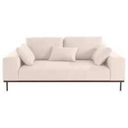 2-Sitzer Andas "Mikael" Sofas Gr. B/H/T: 202 cm x 87 cm x 103 cm, Struktur weich, beige (creme) mit hochwertigem, gebeiztem Holzrahmen und 4 Zierkissen