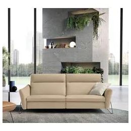 2-Sitzer Egoitaliano "Gaia, modern, elegant und super komfortabel mit hoher Rückenlehne" Sofas Gr. B/H/T: 220cm x 96cm x 93cm, Leder BULL, beige (champagner) erstklassiger Sitzkomfort, Inkl. 2 Relaxfunktionen, mit Designfuß