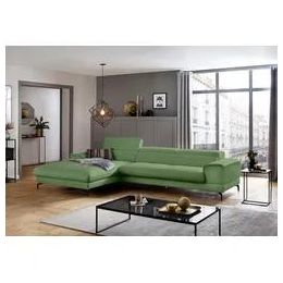 Ecksofa W.Schillig "piedroo" Sofas Gr. B/H/T: 343cm x 70cm x 193cm, Longlife Xtra-Leder Z69, Longchair links, mit Kopfteilverstellung-ohne Sitztiefenverstellung, grün (green z69) Kopfteilverstellung, wahlweise mit Sitztiefenverstellung, Breite 343cm