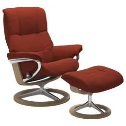 Relaxsessel stressless "Mayfair" Sessel Gr. ROHLEDER Stoff Q2 FARON, Signature Base Eiche, Relaxfunktion-Drehfunktion-PlusTMSystem-Gleitsystem-BalanceAdaptTM, B/H/T: 92cm x 103cm x 79cm, rot (rust q2 faron) mit Hocker, Signature Base, Größe S, M & L, Gestell Eiche