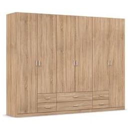 Drehtürenschrank Rauch "Kleiderschrank Schrank Garderobe Wäscheschrank GAMMA in 3 Breiten" Schränke Gr. B/H/T: 271 cm x 210 cm x 54 cm, 6 St., braun (eiche sonoma) mit 6 Schubladen, in schlichtem Design TOPSELLER MADE IN GERMANY