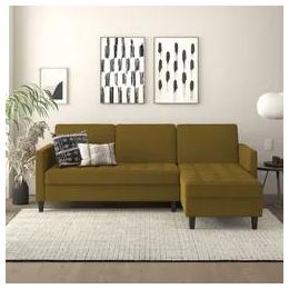 Ecksofa DOREL HOME "Presley, L-Form" Sofas Gr. B/H/T: 213cm x 83cm x 154cm, Webstoff, Recamiere beidseitig montierbar, gelb (curry) Ecksofa mit Bett-Funktion und Stauraum, verstellbare Rückenlehne