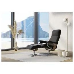 Relaxsessel stressless "View" Sessel Gr. Leder PALOMA, Cross Base Eiche, Relaxfunktion-Drehfunktion-PlusTMSystem-Gleitsystem-BalanceAdaptTM, B/H/T: 82cm x 109cm x 81cm, schwarz (schwarz paloma) mit Cross Base, Größe S, M & L, Holzakzent Eiche