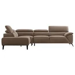 Ecksofa NICOLETTI HOME Sofas Gr. B/H/T: 287cm x 72cm x 227cm, Leder BOTERO, Ottomane links, grau (taupe) Breite 287 cm, verstellbare Kopfstütze, Ottomane links oder rechts