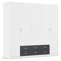 Drehtürenschrank Rauch "Kleiderschrank Schrank Garderobe Wäscheschrank GAMMA in 3 Breiten" Schränke Gr. B/H/T: 226 cm x 210 cm x 54 cm, 5 St., weiß (alpinweiß, graumetallic) mit 6 Schubladen, in schlichtem Design TOPSELLER MADE IN GERMANY