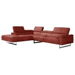 Ecksofa Egoitaliano "Malika" Sofas Gr. B/H/T: 300cm x 94cm x 107cm, Luxus-Microfaser Lederoptik, Ottomane links, mit Kopfteilverstellung, rot (marsala) mit Ottomane, inkl. Kopfteilverstellung und chromfarbenen Metallfüßen