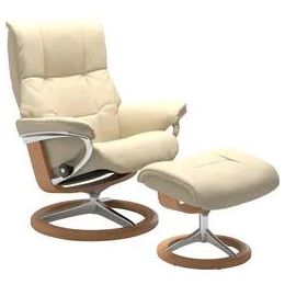 Relaxsessel stressless "Mayfair" Sessel Gr. Leder PALOMA, Signature Base Eiche, Relaxfunktion-Drehfunktion-PlusTMSystem-Gleitsystem-BalanceAdaptTM, B/H/T: 92cm x 103cm x 79cm, beige (vanilla paloma) mit Hocker, Signature Base, Größe S, M & L, Gestell Eiche