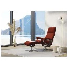 Relaxsessel stressless "View" Sessel Gr. ROHLEDER Stoff Q2 FARON, Cross Base Wenge, Relaxfunktion-Drehfunktion-PlusTMSystem-Gleitsystem-BalanceAdaptTM, B/H/T: 78cm x 108cm x 78cm, rot (rust q2 faron) mit Hocker, Cross Base, Größe S, M & L, Holzakzent Wenge