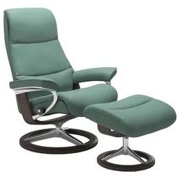 Relaxsessel stressless "View" Sessel Gr. Leder PALOMA, Cross Base Wenge, Relaxfunktion-Drehfunktion-PlusTMSystem-Gleitsystem-BalanceAdaptTM, B/H/T: 78cm x 108cm x 78cm, grün (aqua paloma) mit Signature Base, Größe S,Gestell Wenge