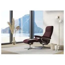 Relaxsessel stressless "View" Sessel Gr. Leder BATICK, Cross Base Wenge, Relaxfunktion-Drehfunktion-PlusTMSystem-Gleitsystem-BalanceAdaptTM, B/H/T: 82cm x 109cm x 81cm, rot (bordeaux batick) mit Hocker, Cross Base, Größe S, M & L, Holzakzent Wenge