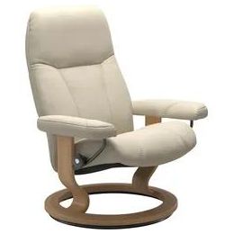 Relaxsessel stressless "Consul" Sessel Gr. Leder BATICK, Classic Base Eiche, PlusTMSystem-Gleitsystem-Relaxfunktion-Drehfunktion-Kopfstützenverstellung-Rückteilverstellung, B/H/T: 76cm x 100cm x 71cm, beige (cream batick) mit Classic Base, Größe M, Gestell Eiche