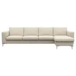 Ecksofa FLEXLUX "Fiore, super Sitzkomfort durch Kaltschaum im Sitz, L-Form" Sofas Gr. B/H/T: 295cm x 85cm x 159cm, Echtleder, Chaiselongue rechts, weiß (warm white) breite Armlehnen, Füße Alu