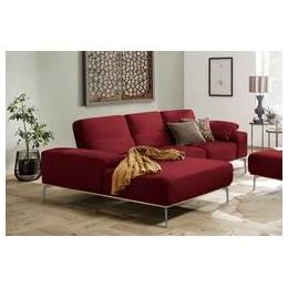 Ecksofa W.Schillig "run" Sofas Gr. B/H/T: 279cm x 88cm x 178cm, Flachgewebe W82, Recamiere links, mit Sitztiefenverstellung, rot (light brick w82) mit elegantem Holzsockel, Füße in Silber matt, Breite 279 cm