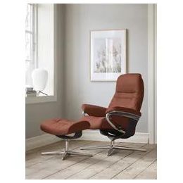 Relaxsessel stressless "Sunrise" Sessel Gr. Leder PALOMA, Cross Base Schwarz, Relaxfunktion-Drehfunktion-PlusTMSystem-Gleitsystem-BalanceAdaptTM, B/H/T: 92cm x 105cm x 80cm, rot (henna paloma) mit Hocker, Cross Base, Größe S, M & L, Holzakzent Schwarz