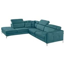 Ecksofa Egoitaliano "Matt, hoher Sitzkomfort und aufwendige Detailverarbeitung, L-Form" Sofas Gr. B/H/T: 285cm x 100cm x 221cm, Luxus-Microfaser BLUSH, Ottomane links, blau (teal) mit Ottomane, inkl. verstellbarer Kopfteile zum Relaxen