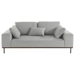 2-Sitzer Andas "Mikael" Sofas Gr. B/H/T: 202cm x 87cm x 103cm, Struktur weich, grau (hellgrau) mit hochwertigem, gebeiztem Holzrahmen und 4 Zierkissen