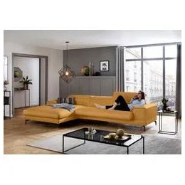 Ecksofa W.Schillig "piedroo" Sofas Gr. B/H/T: 343cm x 70cm x 193cm, Longlife Xtra-Leder Z69, Longchair links, mit Kopfteilverstellung-mit motorischer Sitztiefenverstellung, gelb (kurkuma z69) Kopfteilverstellung, wahlweise mit Sitztiefenverstellung, Breite 343cm