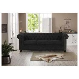 Chesterfield-Sofa Home Affaire "Rysum" Sofas Gr. B/H/T: 203cm x 72cm x 86cm, Luxus-Microfaser in Lederoptik, grau (anthrazit) Chesterfield-Optik, in 2 Bezugsqualitäten, Ausf. schnell lieferbar