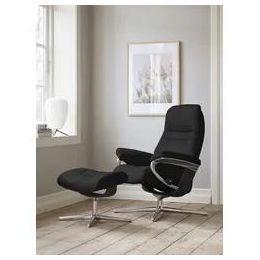 Relaxsessel stressless "Sunrise" Sessel Gr. Leder PALOMA, Cross Base Schwarz, Relaxfunktion-Drehfunktion-PlusTMSystem-Gleitsystem-BalanceAdaptTM, B/H/T: 92cm x 105cm x 80cm, schwarz (black paloma) mit Hocker, Cross Base, Größe S, M & L, Holzakzent Schwarz