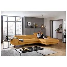 Ecksofa W.Schillig "piedroo" Sofas Gr. B/H/T: 343cm x 70cm x 193cm, Longlife Xtra-Leder Z69, Longchair rechts, mit Kopfteilverstellung-ohne Sitztiefenverstellung, gelb (kurkuma z69) Kopfteilverstellung, wahlweise mit Sitztiefenverstellung, Breite 343cm