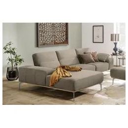 Ecksofa W.Schillig "run" Sofas Gr. B/H/T: 319cm x 88cm x 178cm, Flachgewebe W82, Recamiere links, mit Sitztiefenverstellung, beige (ecru w82) mit elegantem Holzsockel, Füße in Silber matt, Breite 319 cm