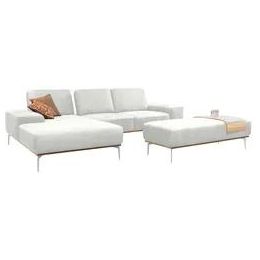 Ecksofa W.Schillig "run" Sofas Gr. B/H/T: 279cm x 88cm x 178cm, Longlife Xtra-Leder Z73, Recamiere links, mit Sitztiefenverstellung, weiß (weiß z73) mit elegantem Holzsockel, Füße in Chrom glänzend, Breite 279 cm