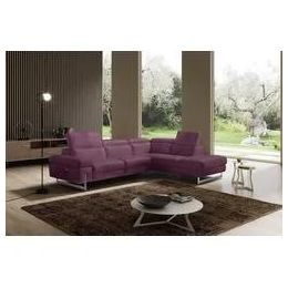 Ecksofa Egoitaliano "Candice" Sofas Gr. B/H/T: 278cm x 100cm x 221cm, Luxus-Microfaser BLUSH, Ottomane rechts, mit Relaxfunktion, lila (plum) inkl. 2 elektrischer Relaxfunktionen, Bedienung über Taste an Armlehne