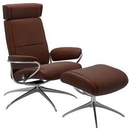 Relaxsessel stressless "Paris" Sessel Gr. Leder BATICK, Star Base-High Base, PlusTMSystem-Gleitsystem-Relaxfunktion-Drehfunktion-Kopfstützenverstellung-Rückteilverstellung, B/H/T: 80cm x 102cm x 75cm, braun (malt batick) mit Hocker, Low Back Kopfstütze, Star Base, Gestell Chrom