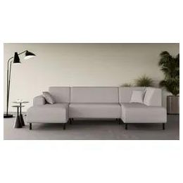 Wohnlandschaft Home Affaire "Wohnlandschaft Arros U-Form, mit Wellenunterfederung" Sofas Gr. B/H/T: 300 cm x 81 cm x 163 cm, Struktur 1, Recamiere links, beige incl. loser Zierkissen, Maße BTH: 30016381 cm, auch in Cord