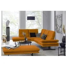 Ecksofa W.Schillig "broadway" Sofas Gr. B/H/T: 284cm x 94cm x 224cm, Stoff S37, Ottomane links, mit Sitztiefenverstellung-ohne Kopfteilverstellung-ohne Seitenteilverstellung, gelb (brandy s37) Sitztiefenverstellung, Kopfteil- & Seitenteilverstellung, Breite 284cm