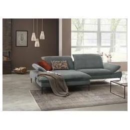 Ecksofa W.Schillig "enjoy&MORE" Sofas Gr. B/H/T: 294cm x 87cm x 185cm, Chenille-Flachgewebe R66, Recamiere links, mit Kopfteilverstellung-mit Armlehnenverstellung-mit Sitztiefenverstellung, blau (niagara r66) Sitztiefenverstellung, Füße schwarz pulverbeschichtet, Breite 294 cm