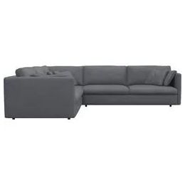 Ecksofa FLEXLUX "Lovane" Sofas Gr. B/H/T: 328cm x 84cm x 295cm, Bouclé, Schenkel links, blau (navy blau) Weich & anschmiegsam, große Sitztiefe auf Kaltschaum, Dekokissen inkl.